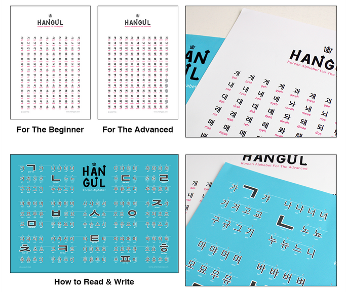 Hangul, Korean Alphabet Poster For the First Step, Wall Chart, Educati ...